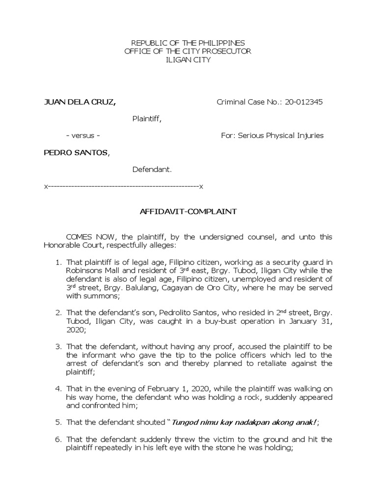 Affidavit Complaint Serious Physical Injuries | PDF | Judiciaries ...