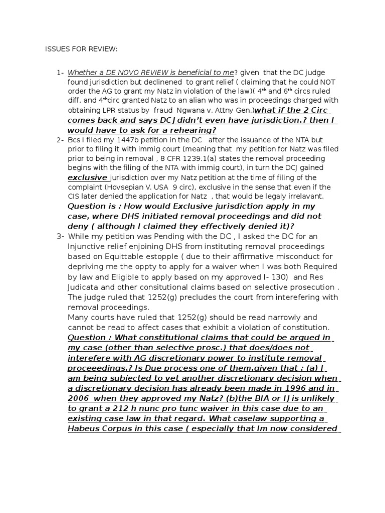 Issues For Review | PDF | Removal Proceedings | Constitutional Law