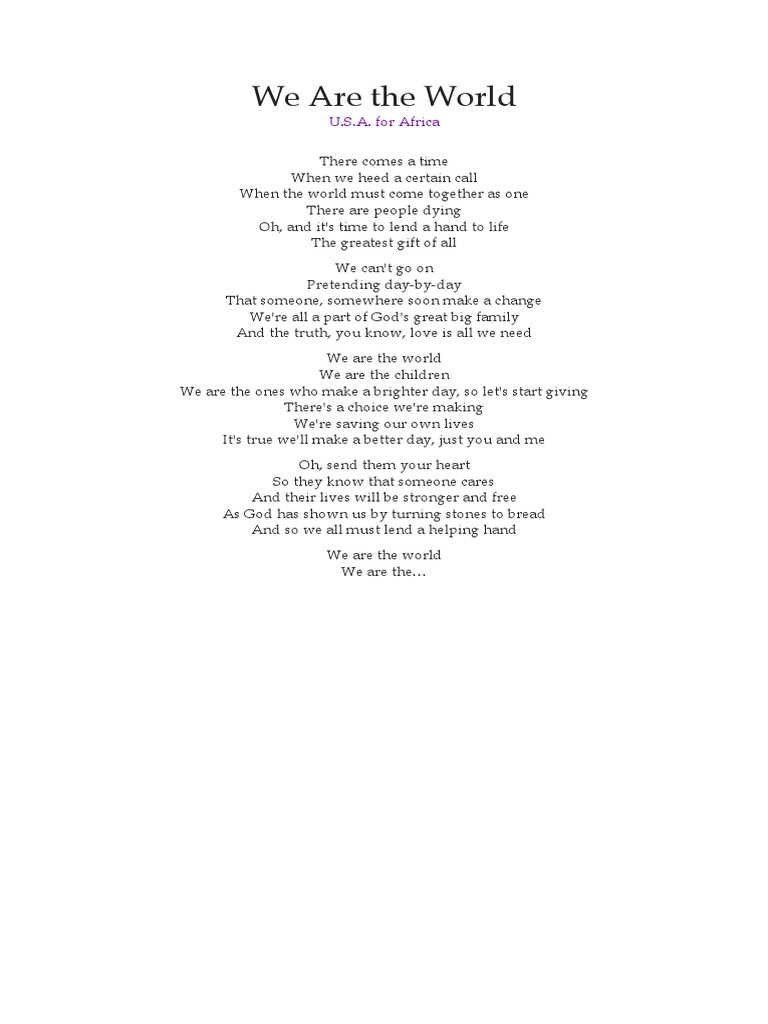We Are The World Lyrics | PDF