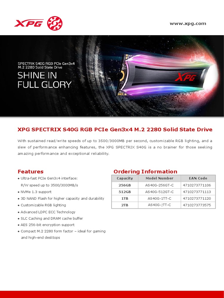Datasheet - XPG SPECTRIX S40G - EN - 20191224 | PDF | Solid State Drive ...