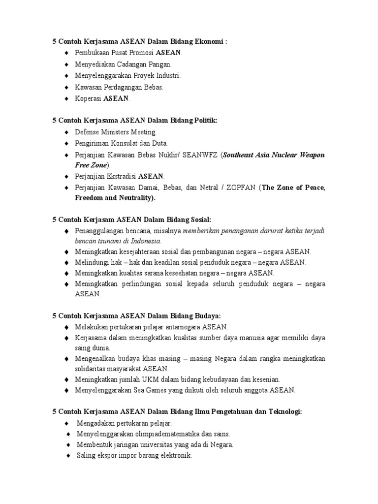 5 Contoh Kerjasama ASEAN Dalam Bidang Ekonomi | PDF | Politik | Perjalanan