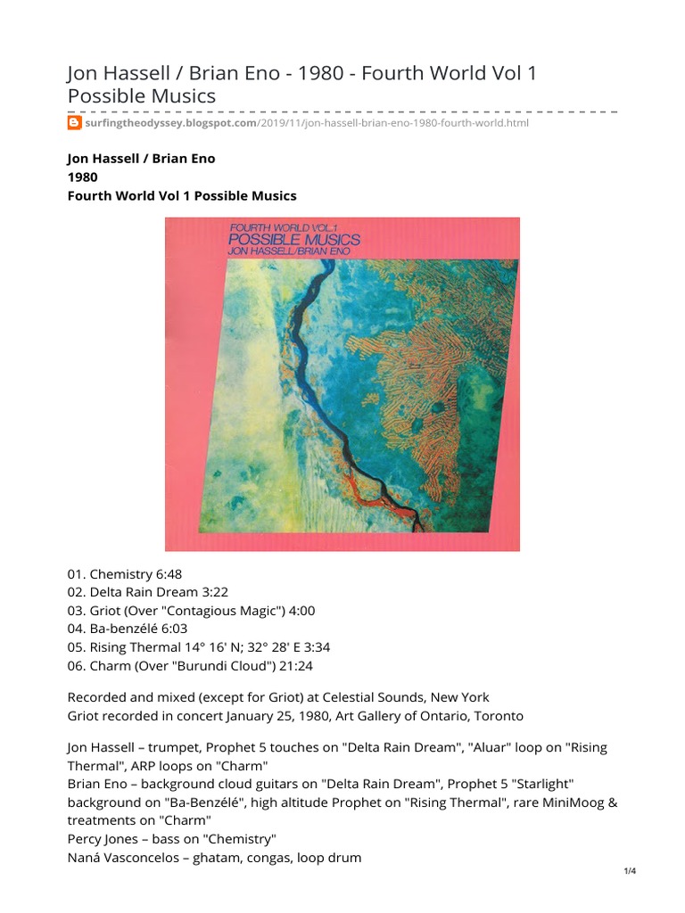 Jon Hassell Brian Eno - 1980 - Fourth World Vol 1 Possible Musics PDF ...