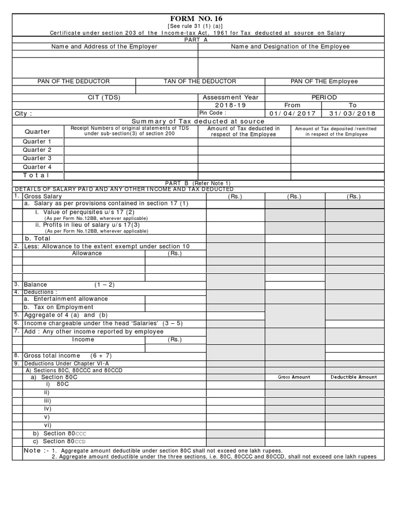 Form 16 Format | PDF | Taxes | Salary