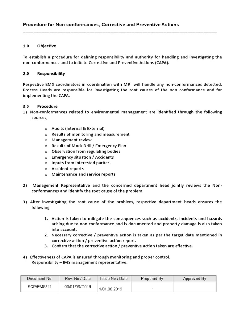 Procedure For NC and Capa | PDF | Prevention | Safety