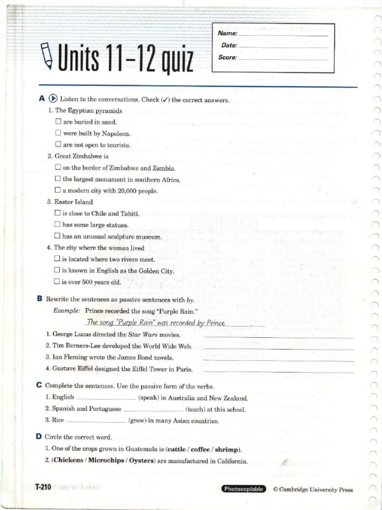 Interchange 2 Units 11 12 Quiz PDF | PDF Interchange 2 Units 11 12 Quiz PDF | PDF