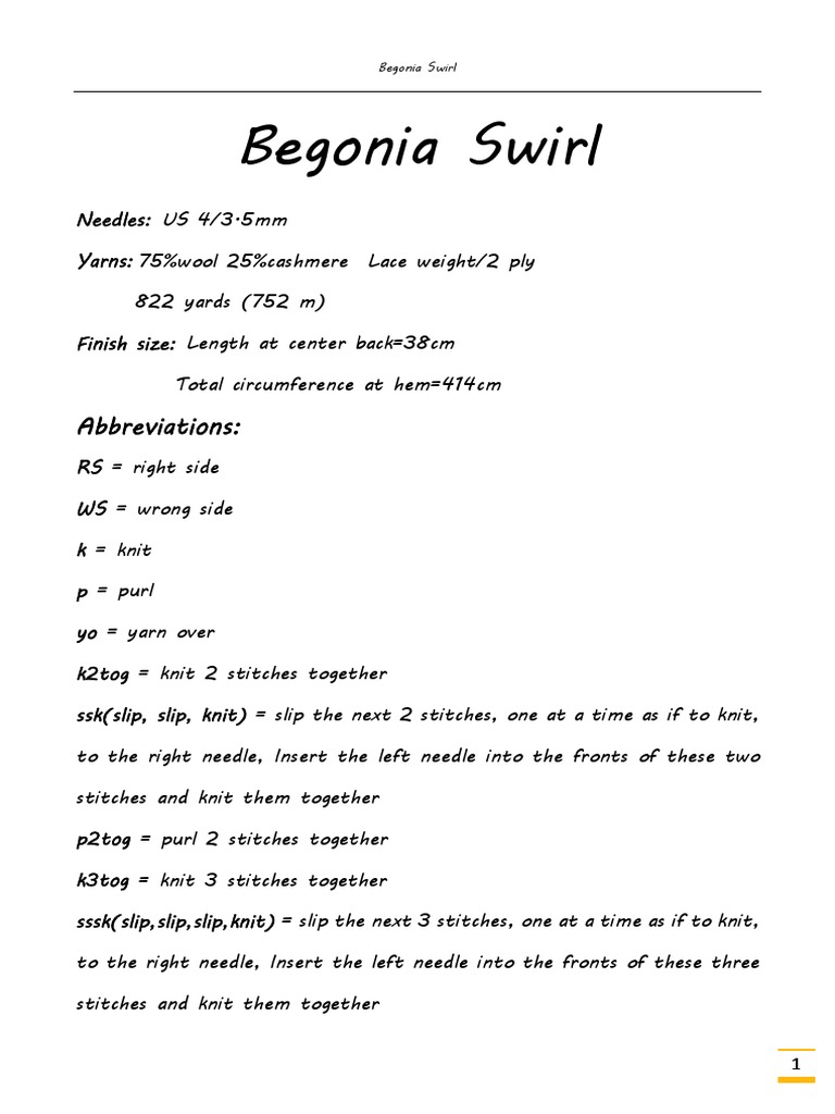 Begonia Swirl Lace Shawl Pattern | PDF | Knitting | Needlework