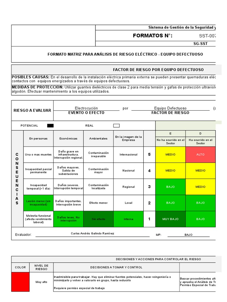 007 - Formato Matriz para Análisis de Riesgo Eléctrico (Equipo ...