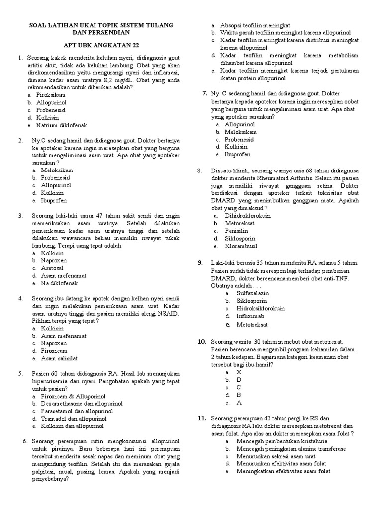 Latihan Soal Sendi Dan Tulang | PDF