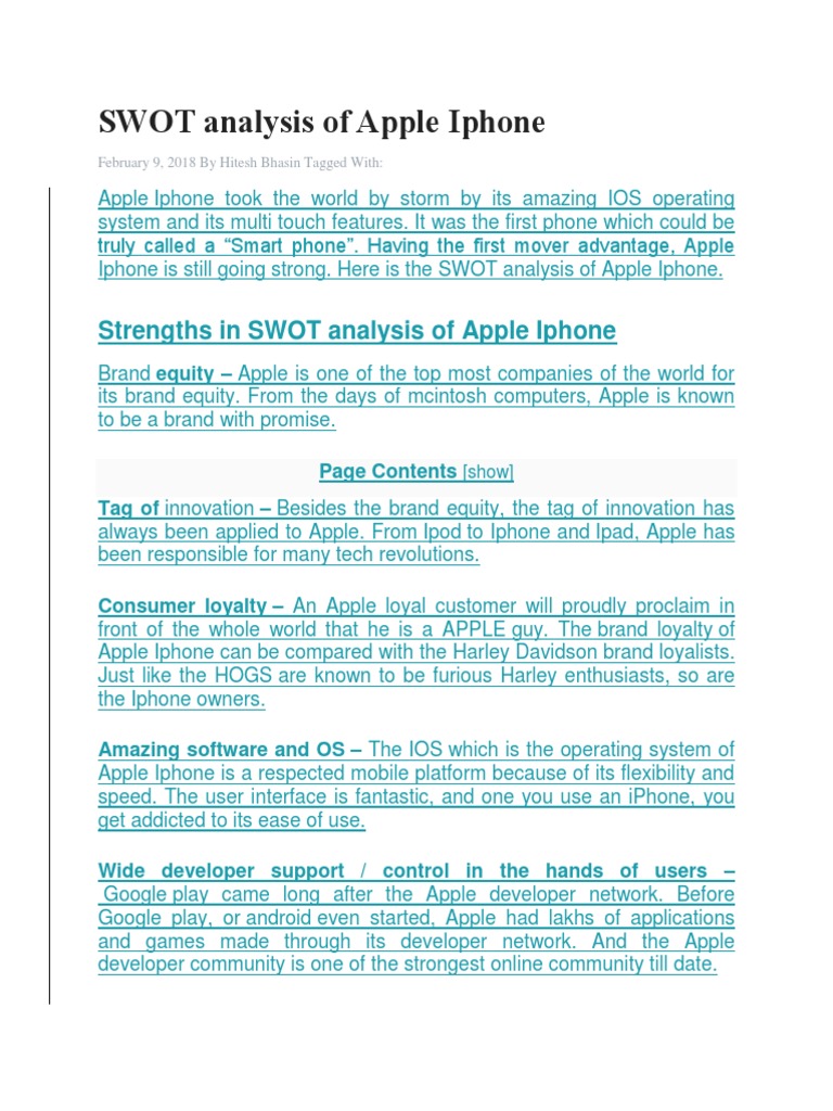 SWOT Analysis of Apple Iphone | PDF | Apple Inc. | Ios