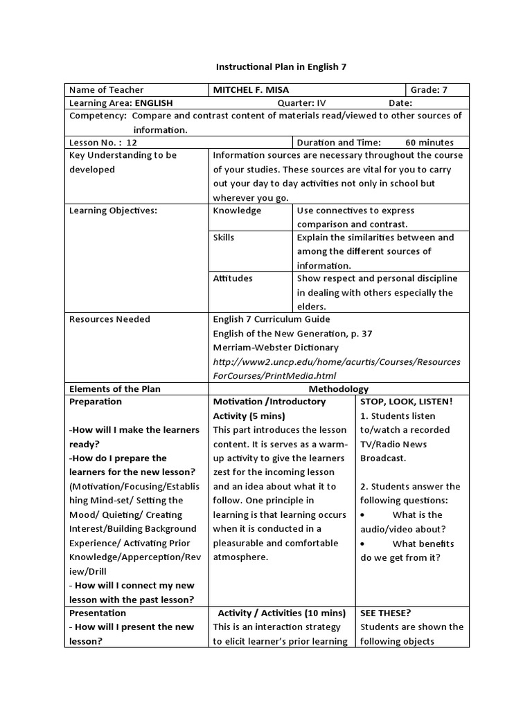 Eng7-Q4-iP12-v.02 Compare and Contrast Content of Materials Read Viewed ...