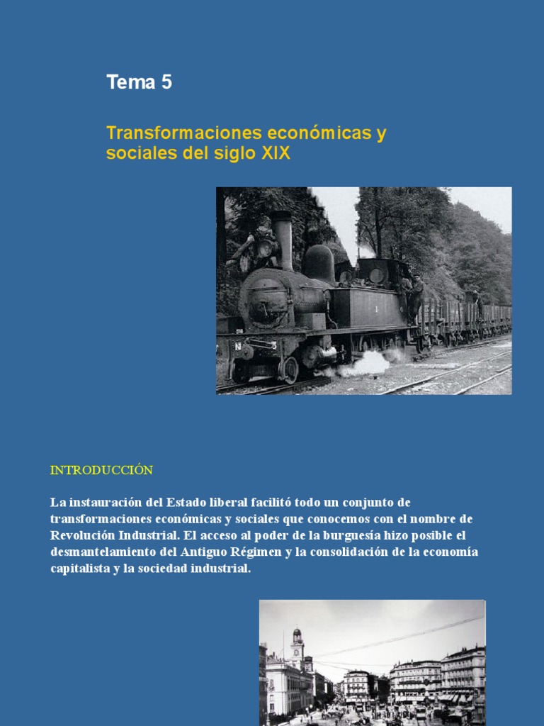 Tema 5 Transformaciones Económicas y Sociales Siglo XIX | PDF | Industrias | Agricultura