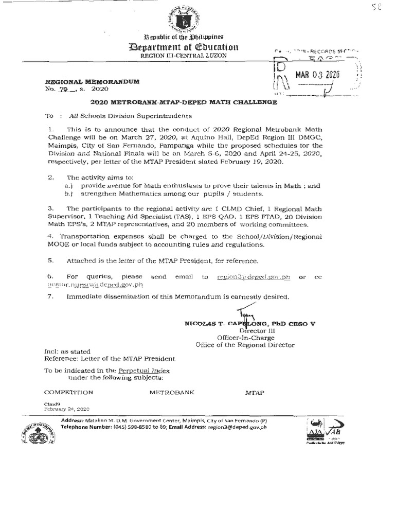 RM 070 S. 2020 2020 Metrobank MTAP DepEd Math Challenge | PDF ...