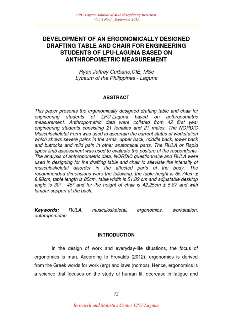 Development of An Ergonomically Designed Drafting Table and Chair For ...