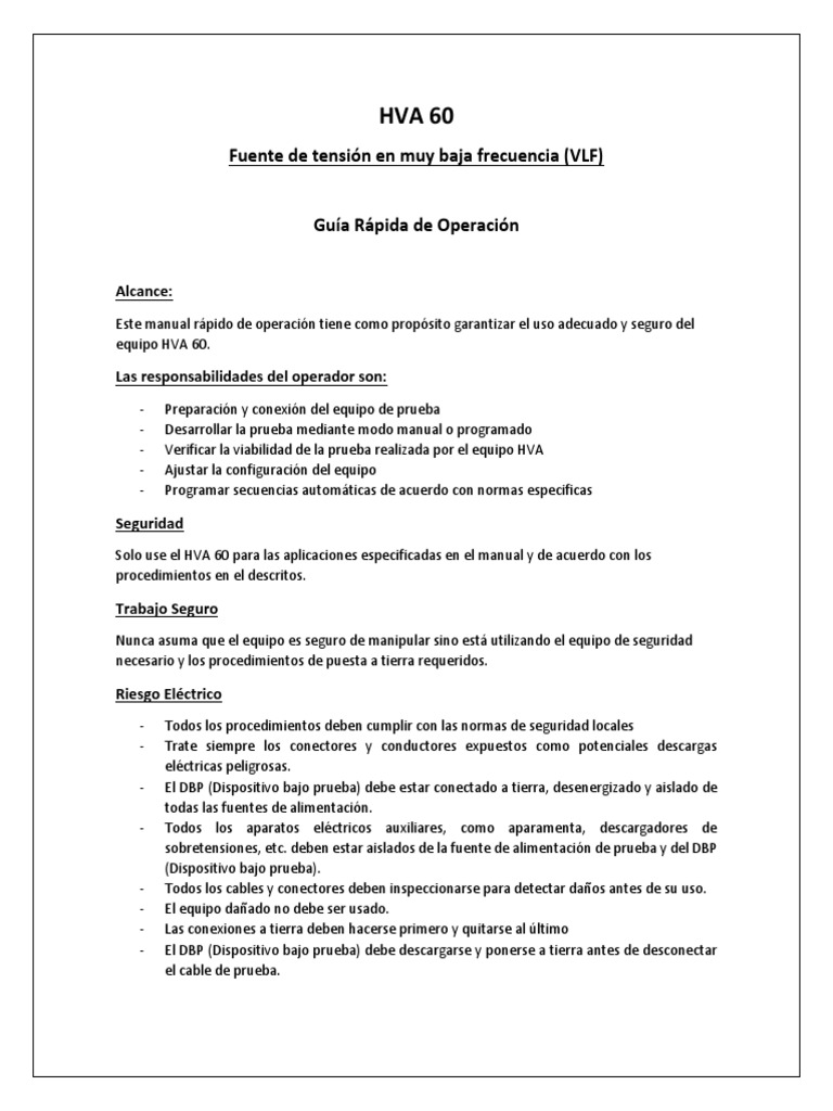 Manual de Operación HVA 60 VLF | PDF | USB | Corriente continua