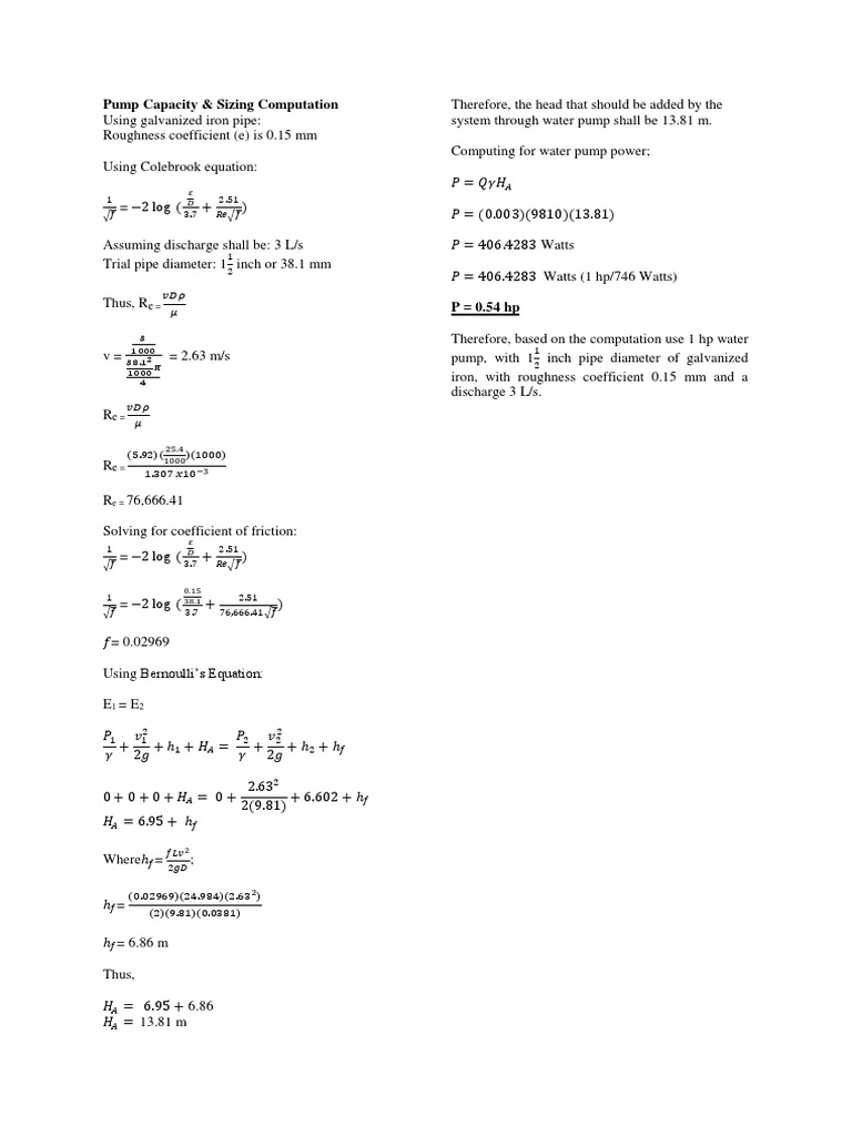 Pump Capacity Final | PDF | Mathematical Objects | Chemical Engineering