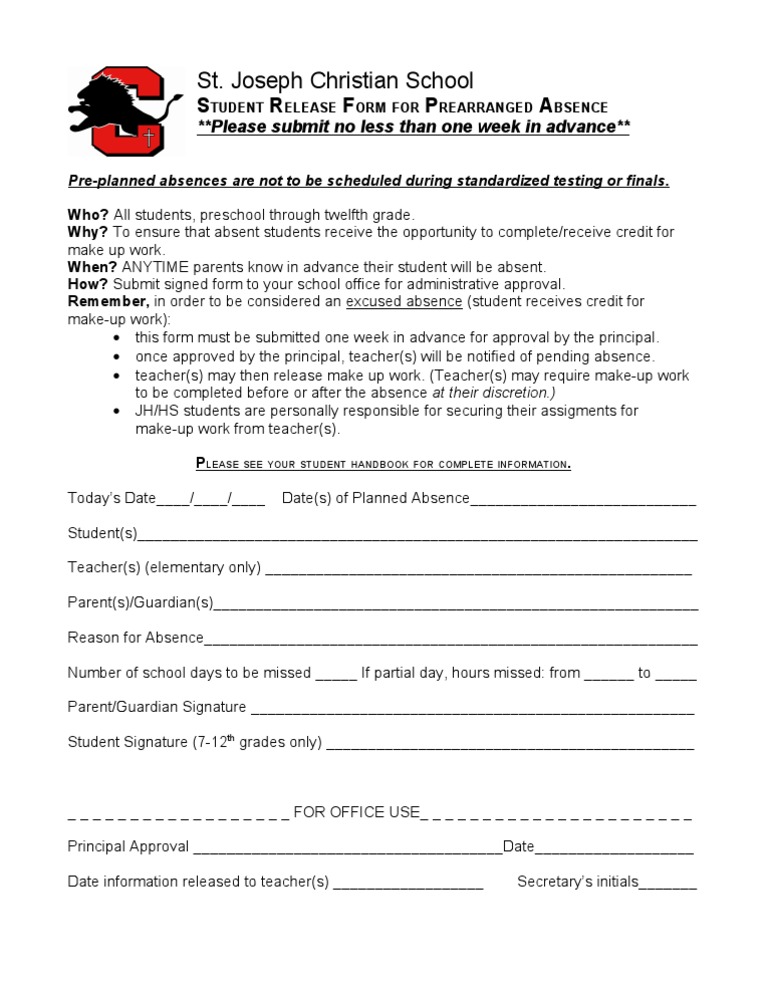 Student Absence Release Form | PDF