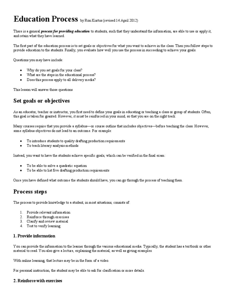 Education Process Overview by Ron Kurtus | PDF | Distance Education ...