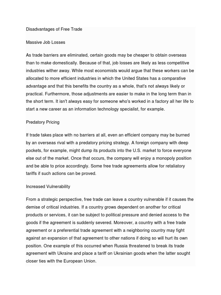 Disadvantages of Free Trade | PDF | Free Trade | Trade