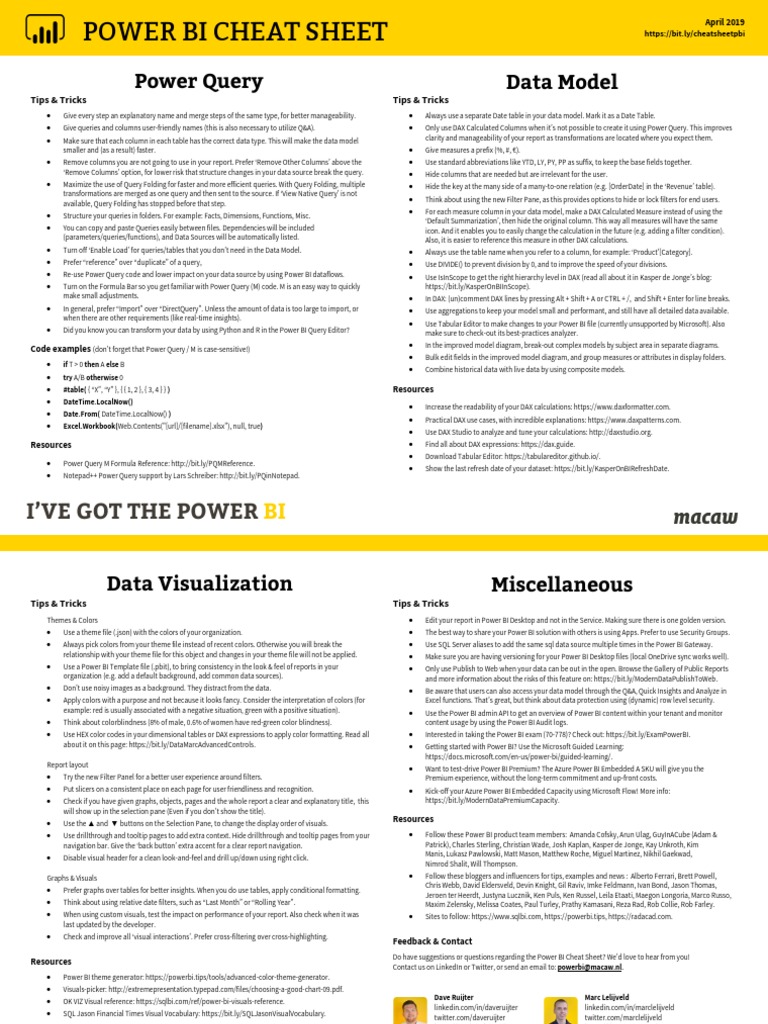 Macaw Power BI Cheat Sheet EN | PDF | Databases | Microsoft Excel