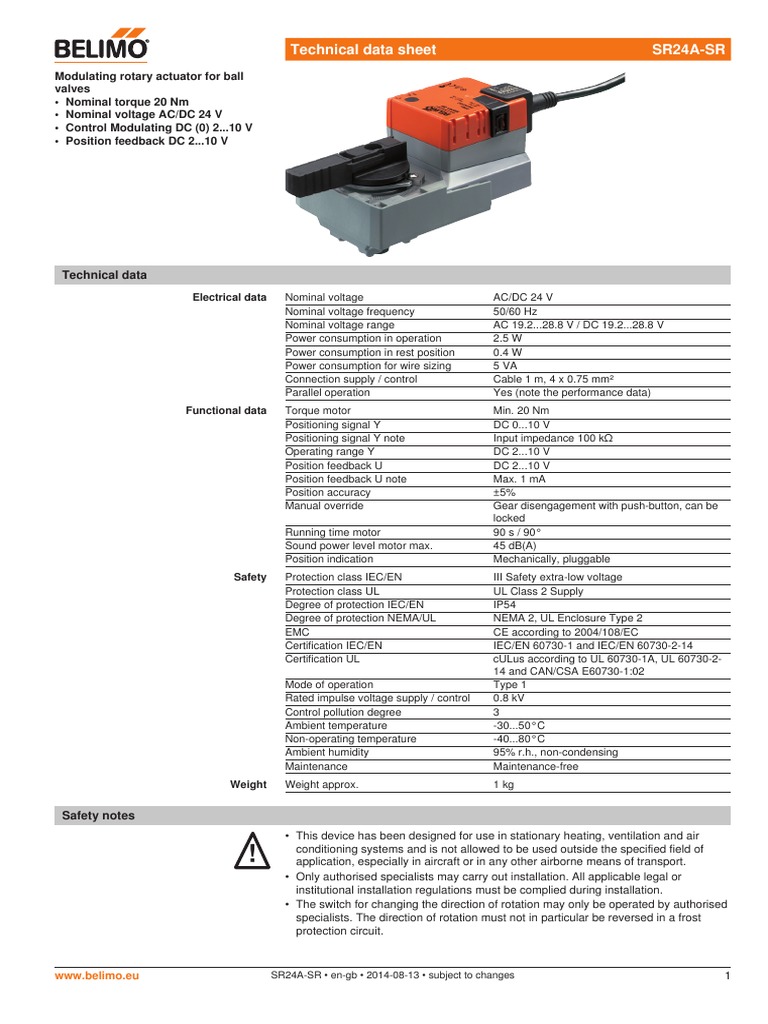 SR24A-SR Modulating Actuator Specs | PDF | Switch | Electric Motor