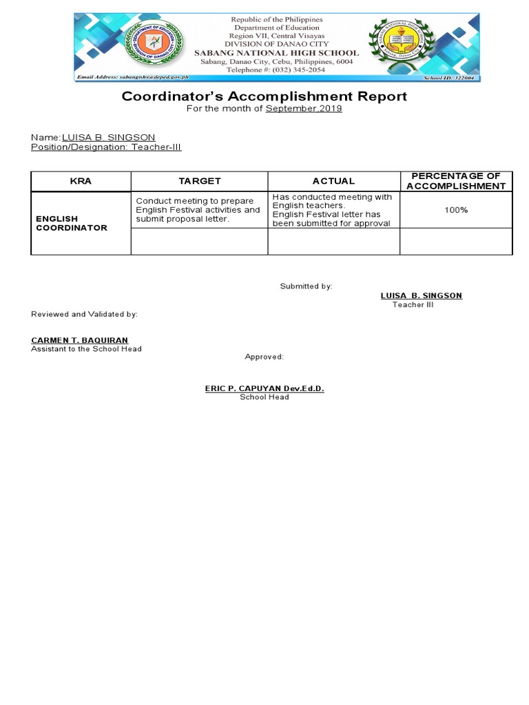 Coordinatorship Accomplishment | PDF