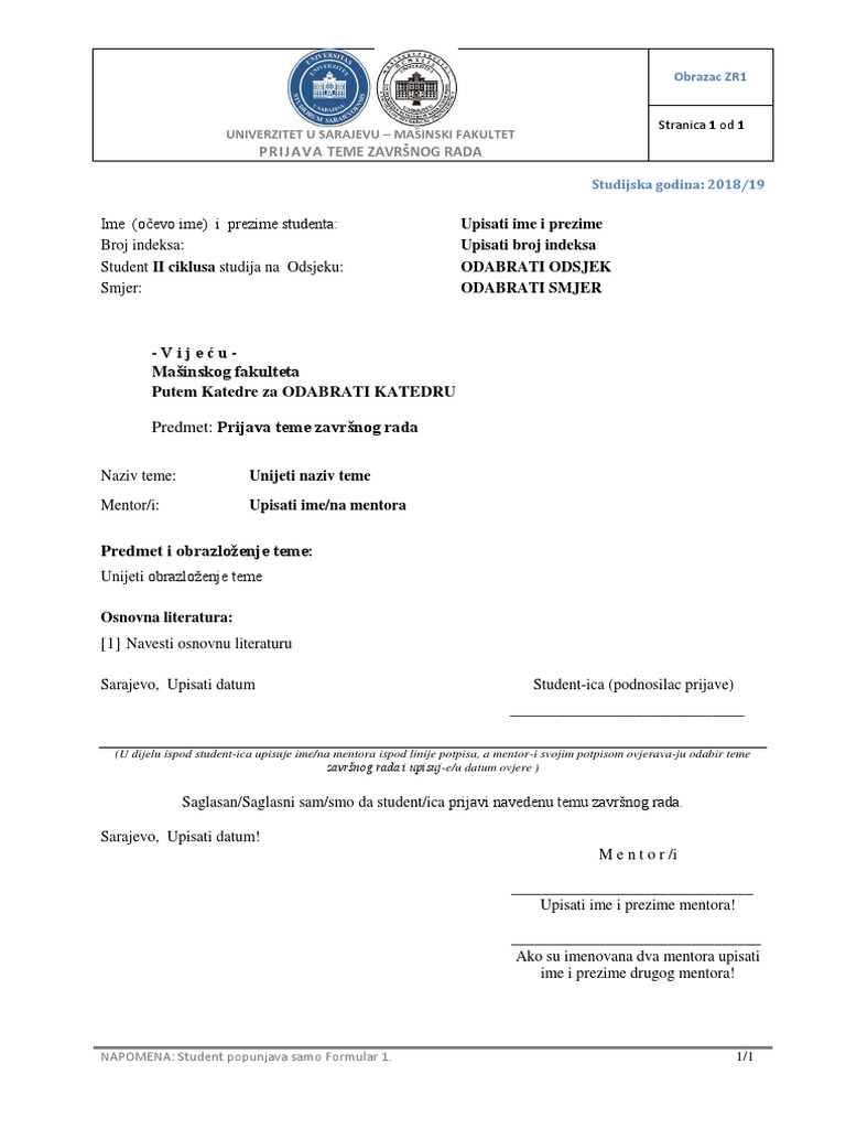 Obrazac zr1 | PDF