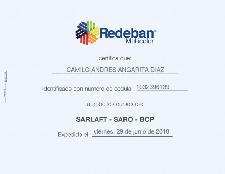 Certificado Sarlaf PDF | PDF