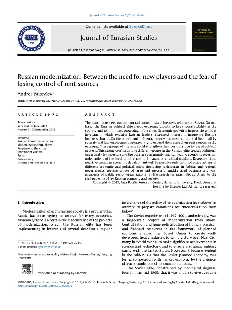 Russian Modernization Between The Need For New Players - 2014 - Journal ...