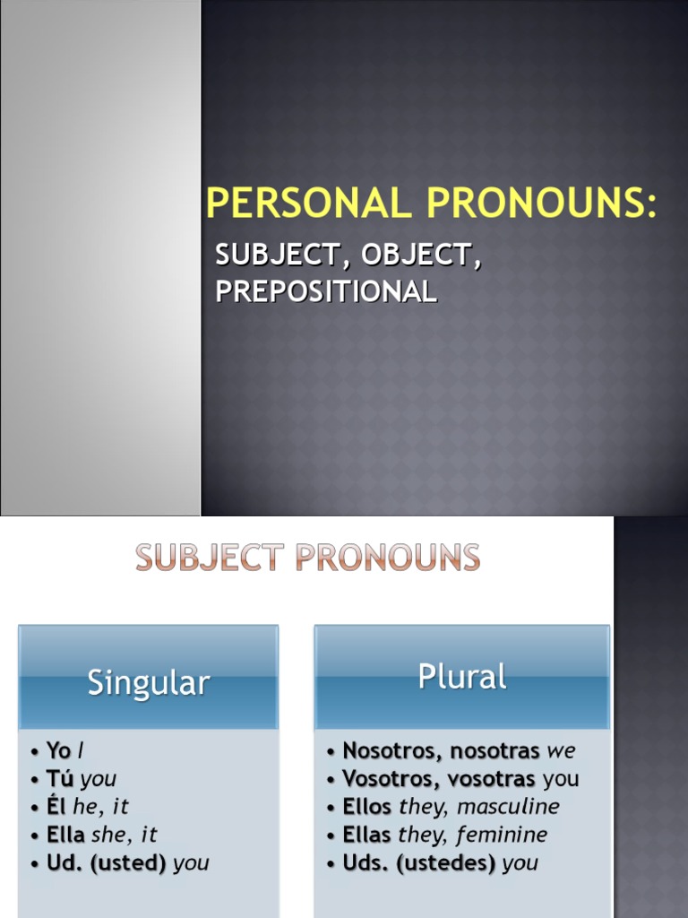 Personal Pronouns:: Subject, Object, Prepositional | PDF | Language ...
