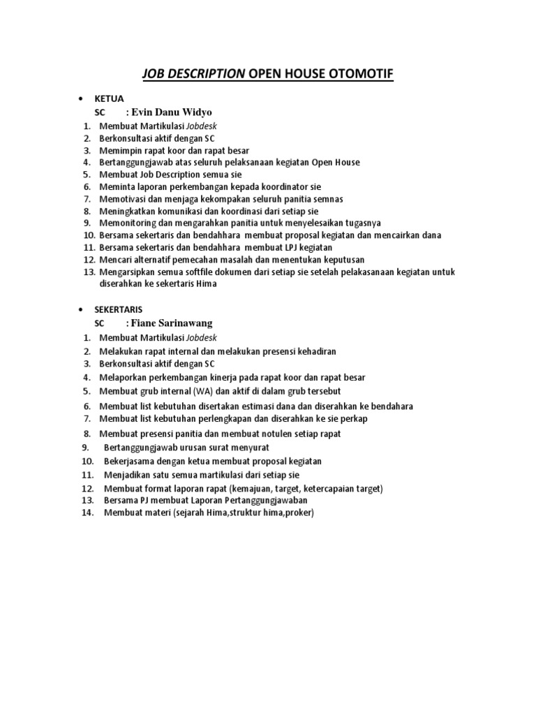 Job Deskripsi Open House | PDF