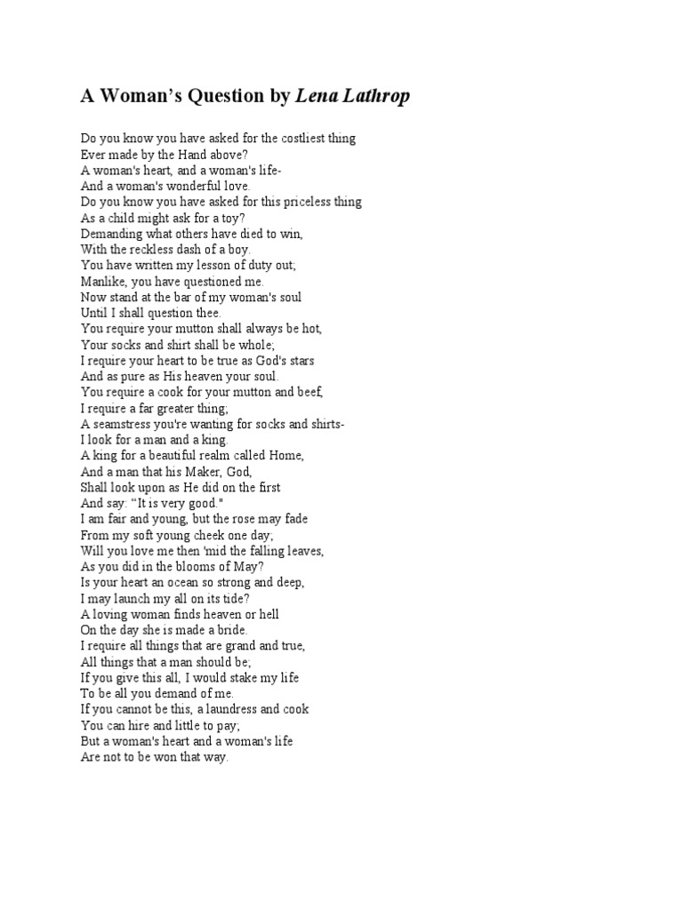 A Woman's Question | PDF | Poetry | Heaven