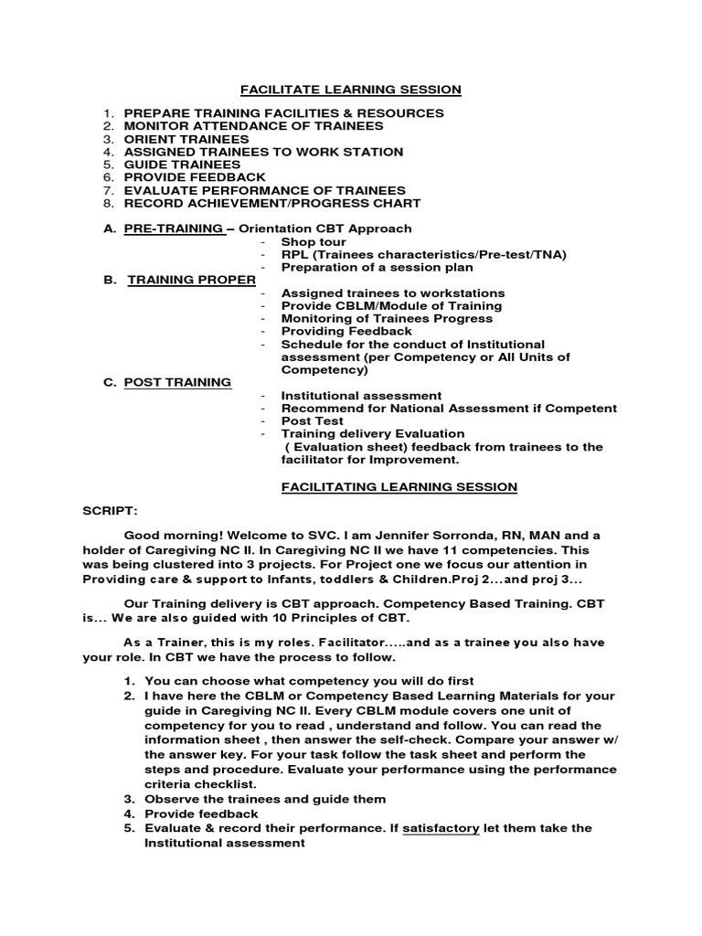 Facilitate Learning Session Script | PDF | Educational Technology ...