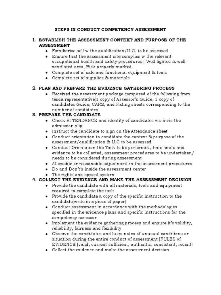 Competency Assessment Steps Guide | PDF | Evidence | Cognition