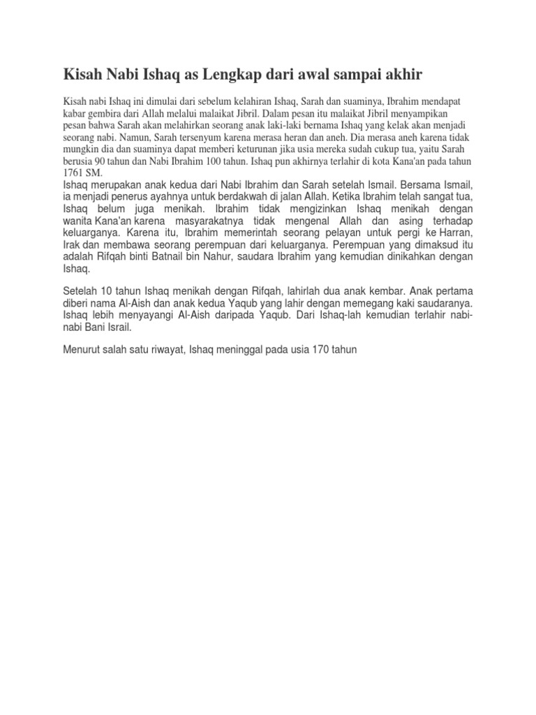 Kisah Nabi Ishaq As Lengkap Dari Awal Sampai Akhir | PDF | Sejarah