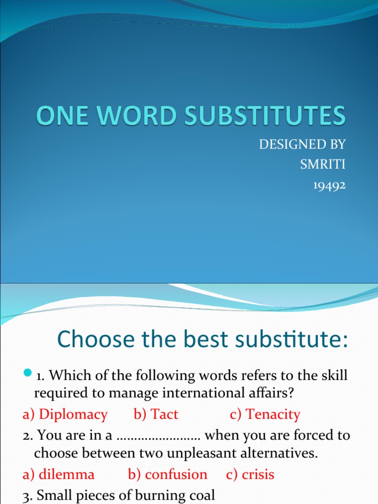 One Word Substitution Exercises | PDF | Young Adult