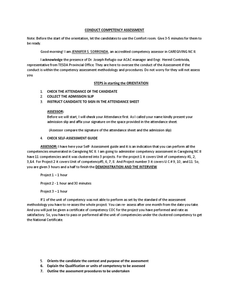 Script in Conduct Competency Assessment | PDF | Business