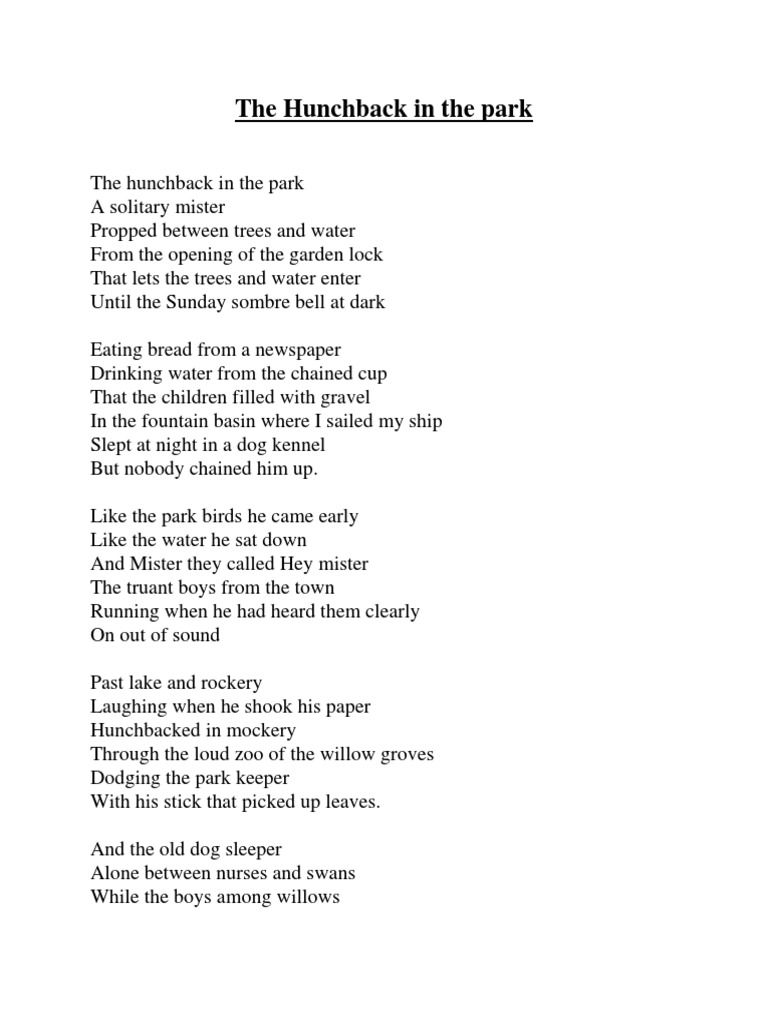 A Detailed Description of The Hunchback in The Park | PDF | Poetry