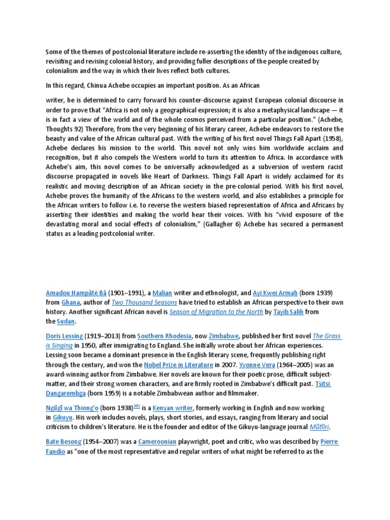 Some of The Themes of Postcolonial Literature Include Re | PDF | Poetry