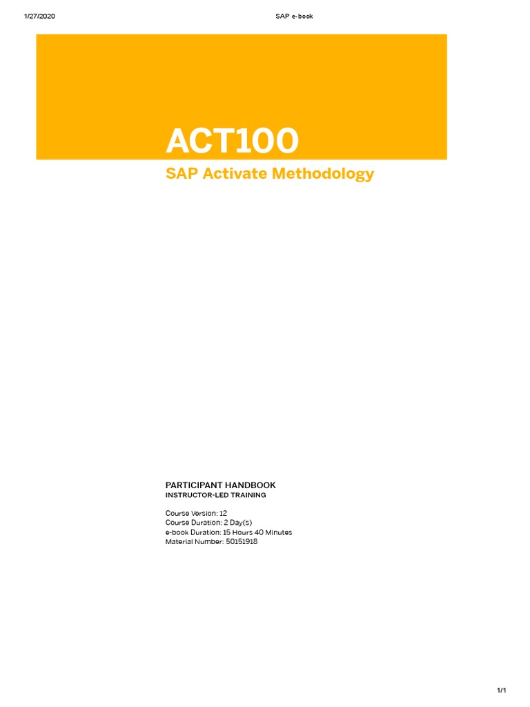 ACT100 SAP Activate Methodology PDF | PDF