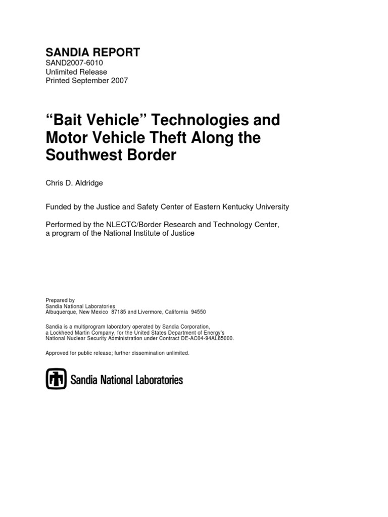 "Bait Vehicle" Technologies and Motor Vehicle Theft Along The Southwest ...