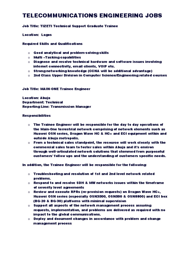 Telecommunications Engineering Jobs | PDF | Computer Network ...