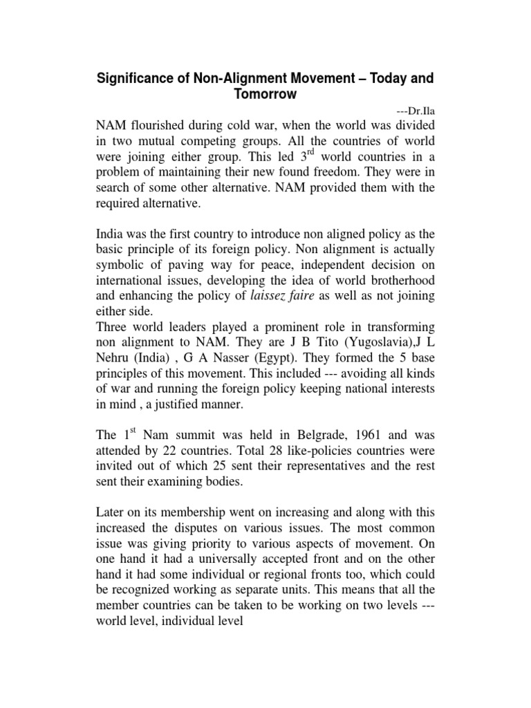 Significance of Non-Alignment Movement PDF | PDF | Non Aligned Movement ...