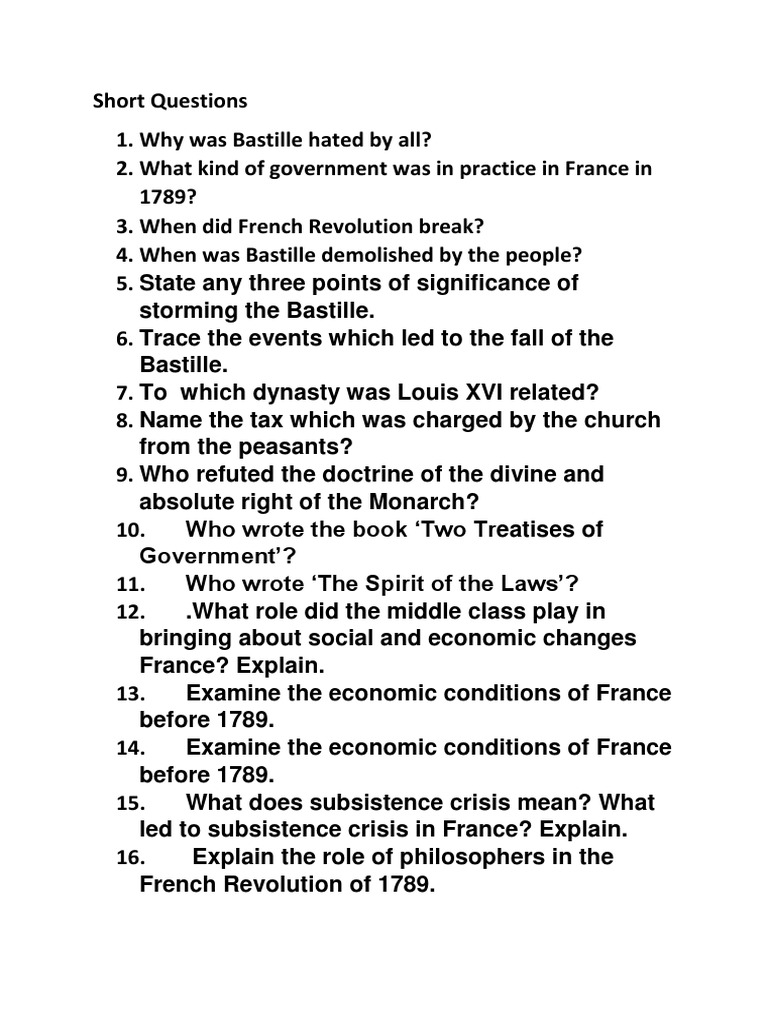 French Revolution Questions | PDF | French Revolution | France