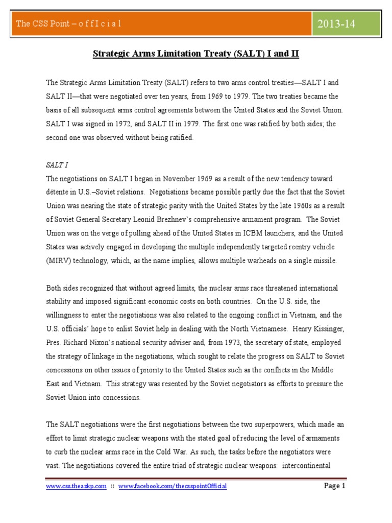 Strategic Arms Limitation Treaty (SALT) I and II PDF | PDF ...