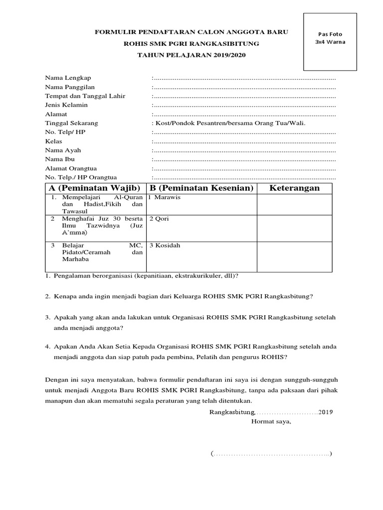 Formulir ROHIS | PDF | Karier & Perkembangan | Bisnis