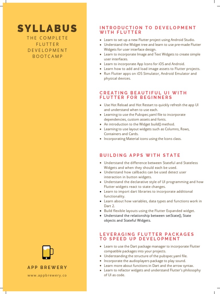 App Brewery Flutter Course Syllabus PDF | PDF | Mobile App | Widget (Gui) App Brewery Flutter Course Syllabus PDF | PDF | Mobile App | Widget (Gui)