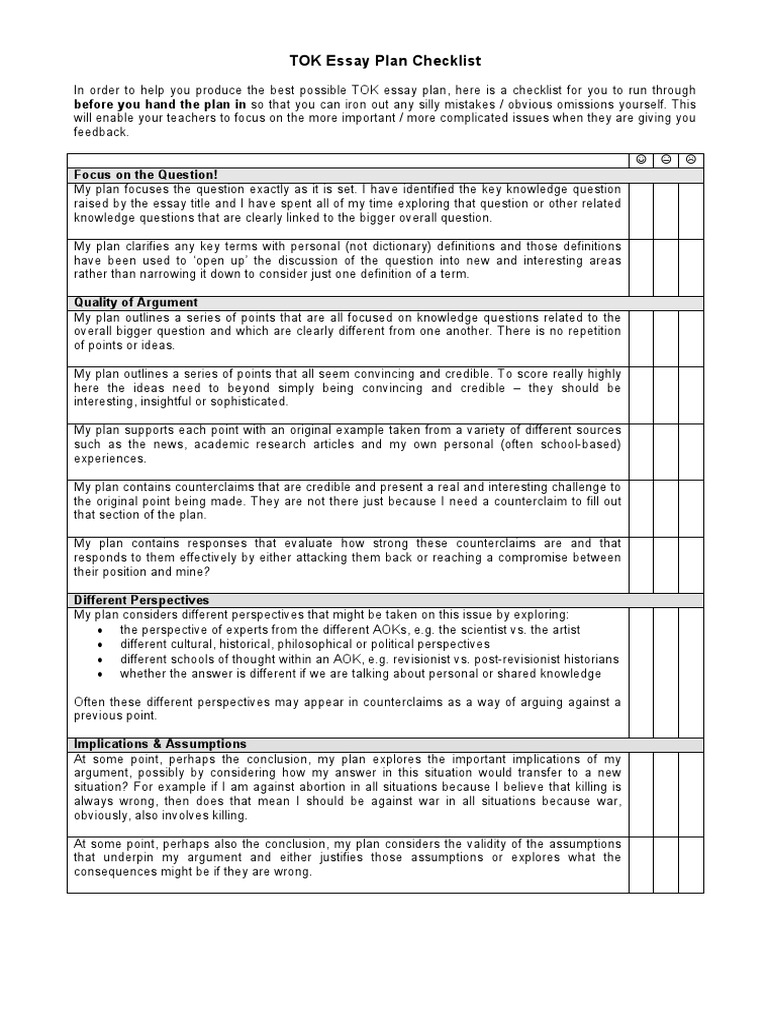 TOK Essay Plan Checklist | PDF | Argument | Essays