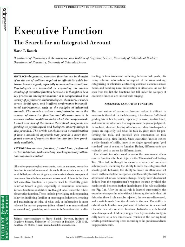 Banich Exec Function | Download Free PDF | Executive Functions | Dorsolateral Prefrontal Cortex