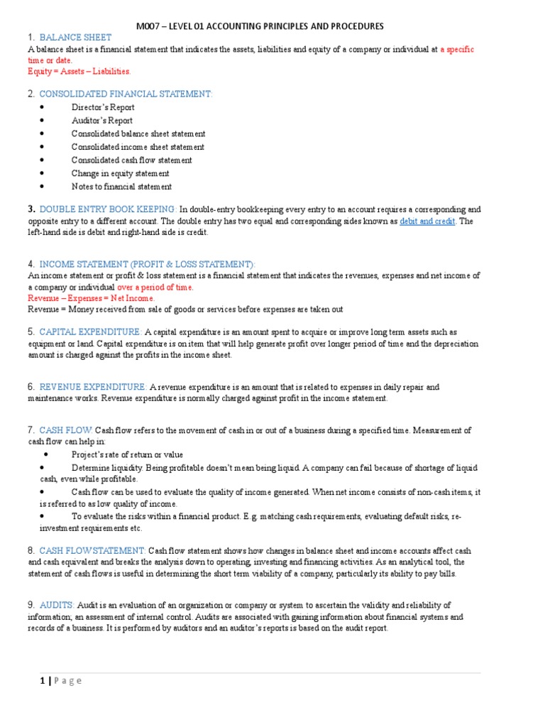 Level 01 Accounting Principles Overview | PDF | Expense | Debits And ...
