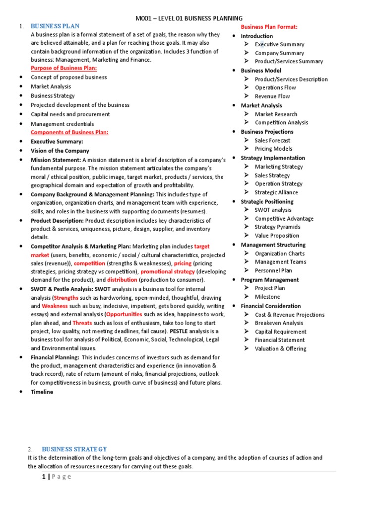 M002 - Level 1 - Business Planning. | PDF | Business Plan | Strategic ...